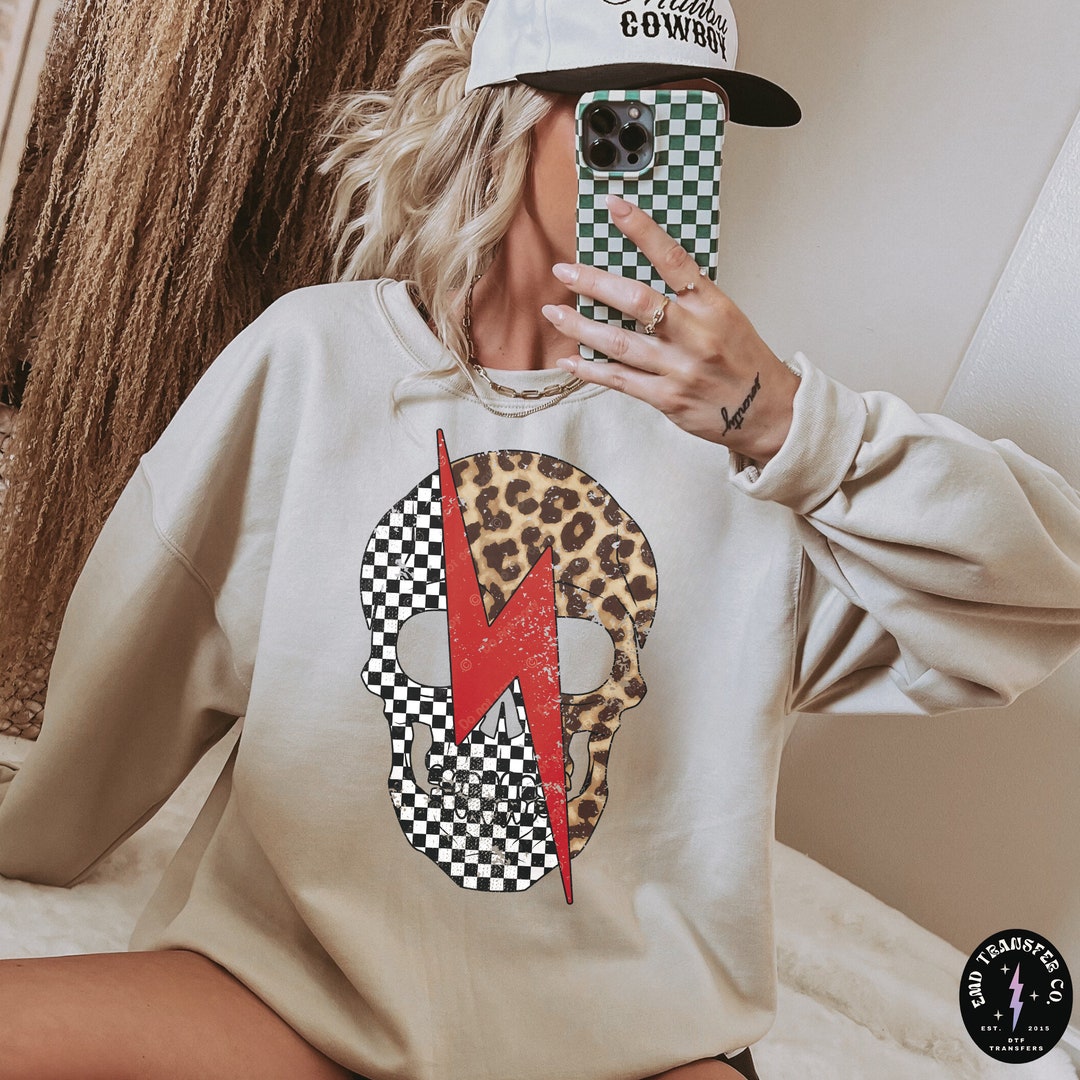 Checkered Leopard Skull DTF TRANSFER Direct to Film Ready to Press Cold ...