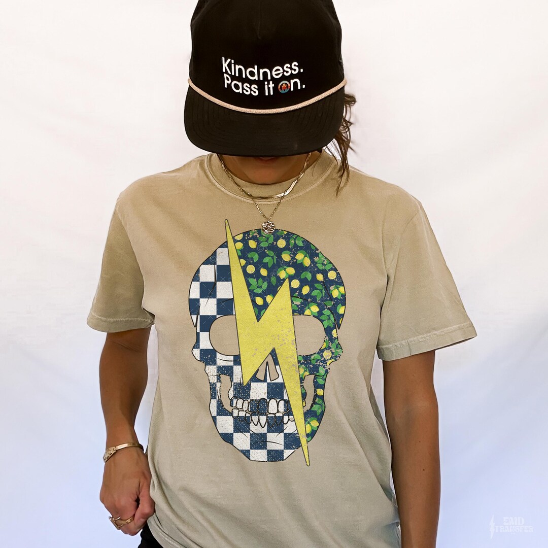 Checkered Lemon Skull DTF TRANSFER | Direct to Film | Ready to Press ...