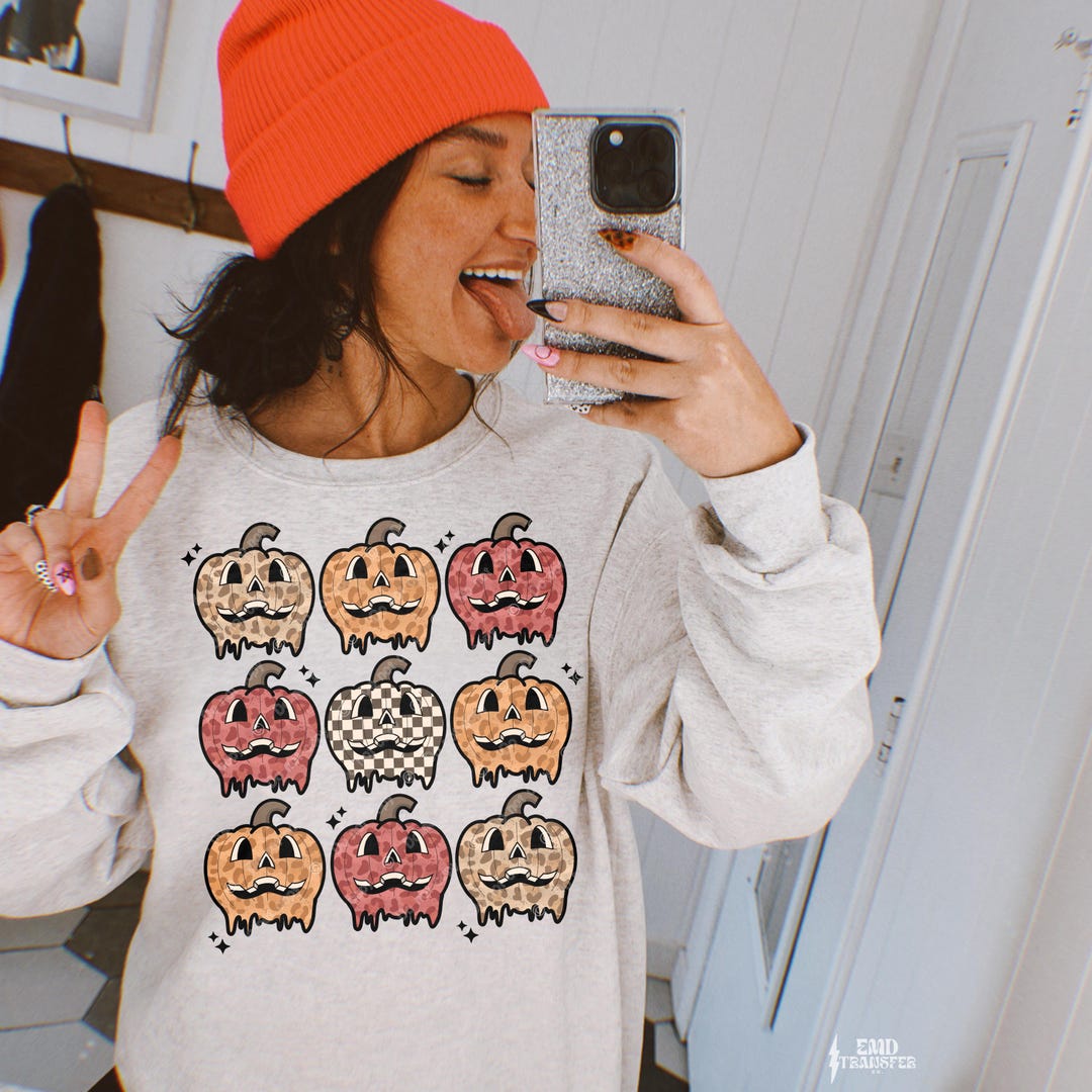 Halloween Pumpkins Checkered DTF TRANSFER | Ready to Press | Direct to ...