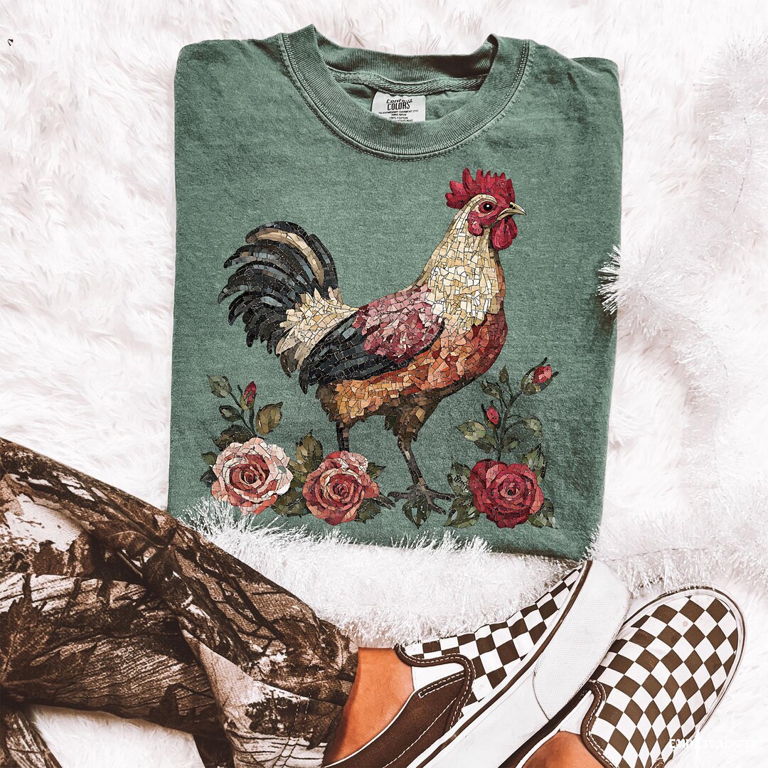 Floral Rooster Chicken DTF Transfer Ready to Press | Direct to Film ...