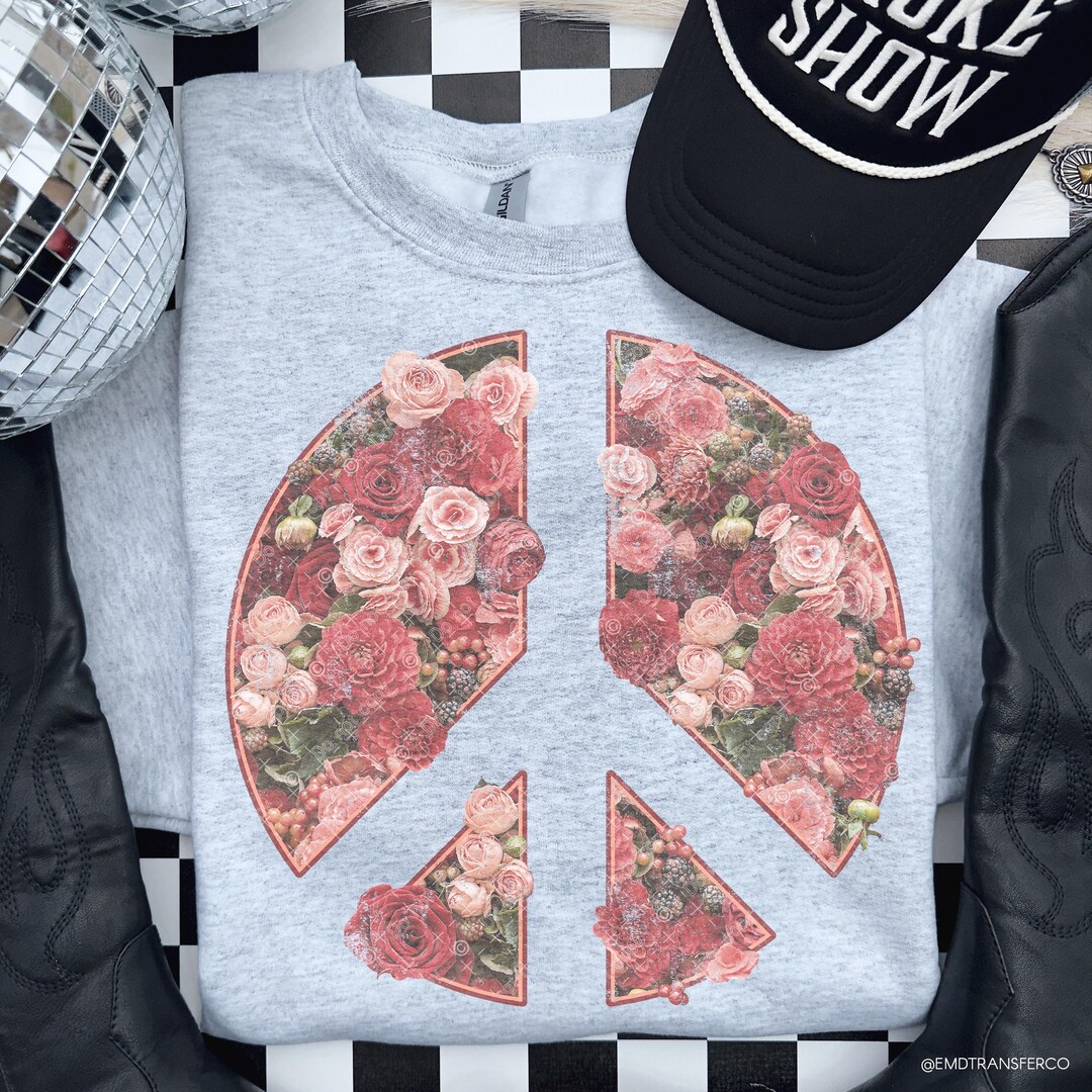Floral Peace Sign DTF TRANSFER Direct to Film Ready to Press Cold Peel ...