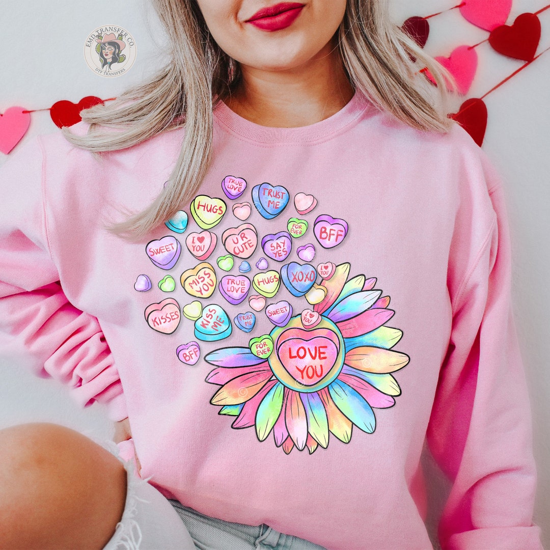Valentines DTF Transfer Love You Sunflower Candy Hearts DTF Transfer ...