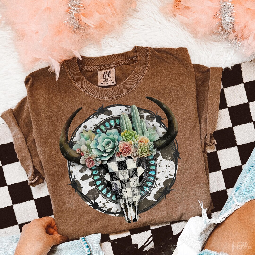 Western Turquoise Skull DTF Transfer Ready to Press | Direct to Film ...