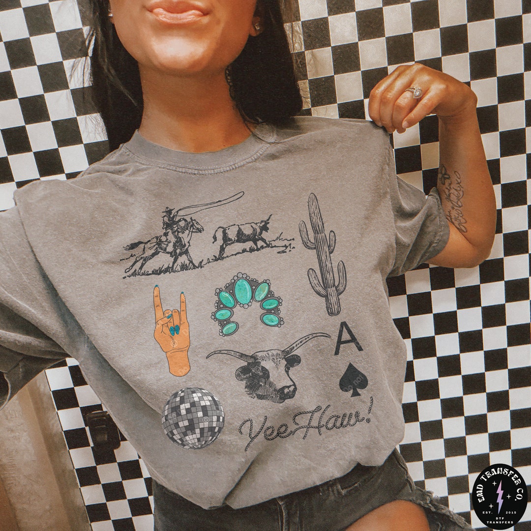 Western Turquoise Cow DTF Transfer Ready to Press | Direct to Film ...