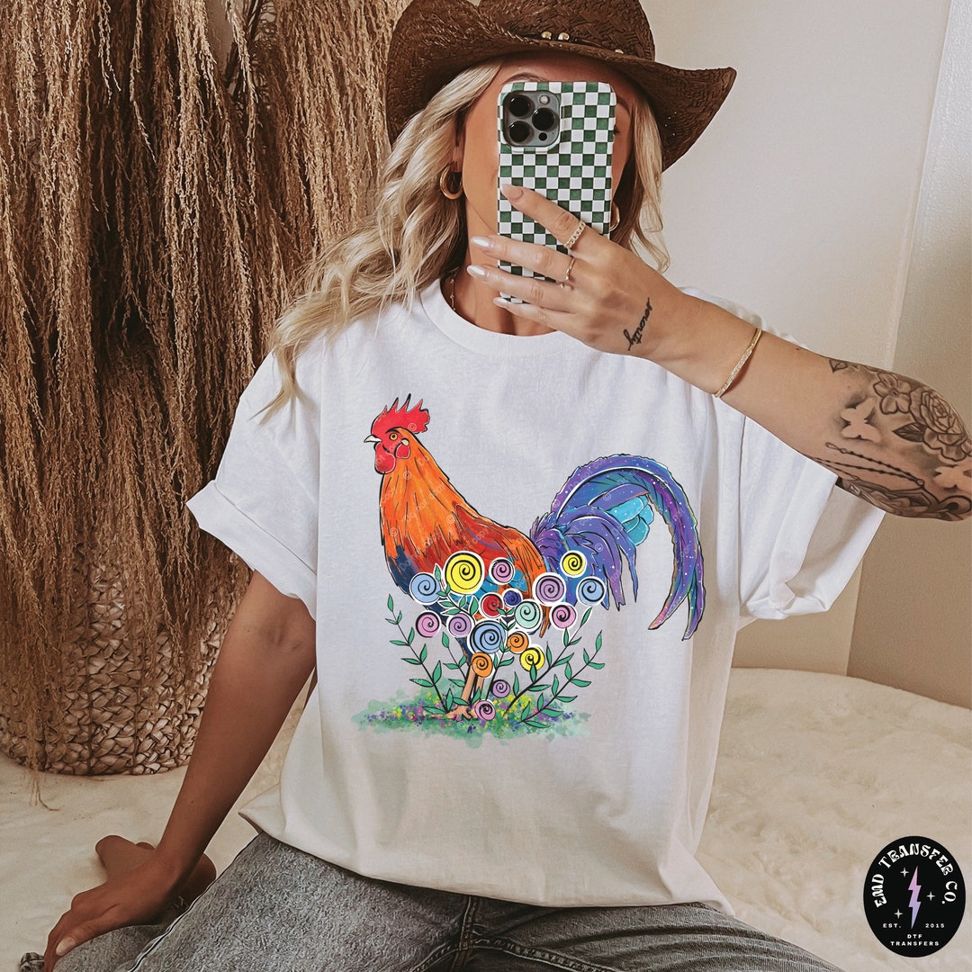 Rooster Chickens DTF Transfer Ready to Press Direct to Film Cold Peel ...