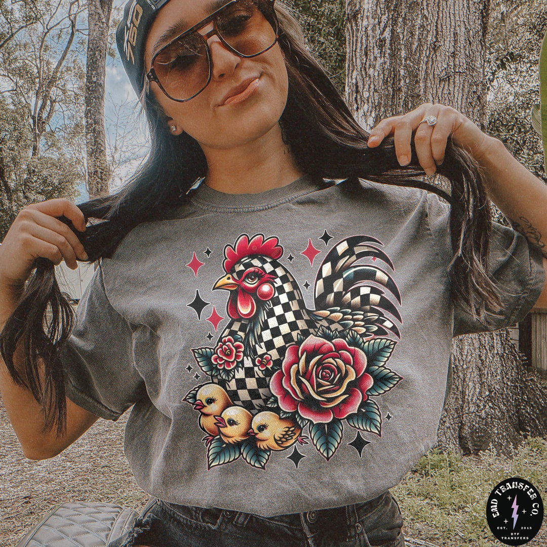 Checkered Chicken Boho DTF Transfer Ready to Press Direct to Film Cold ...