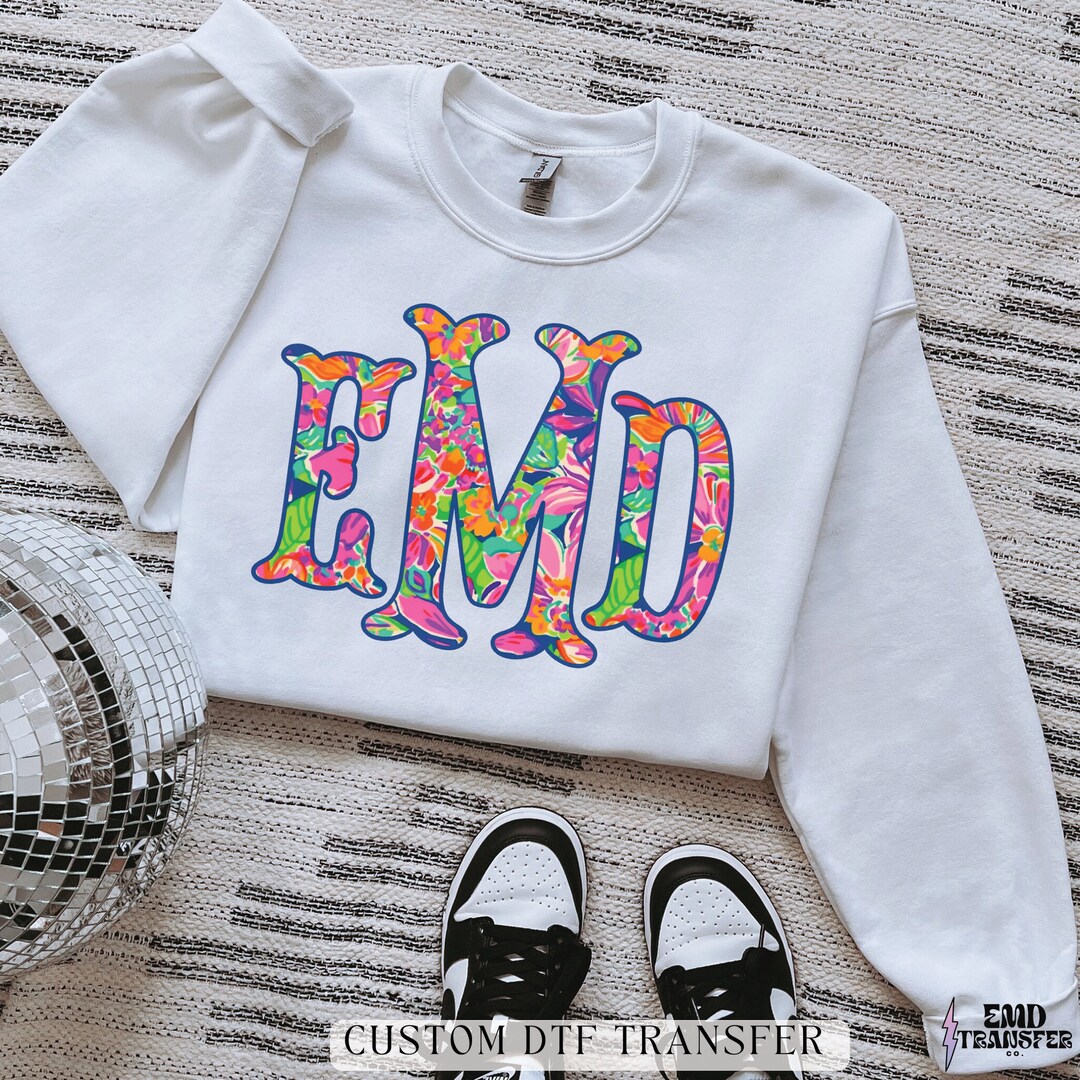Custom Name Monogram DTF TRANSFER Floral DTF Ready to Press Direct to ...
