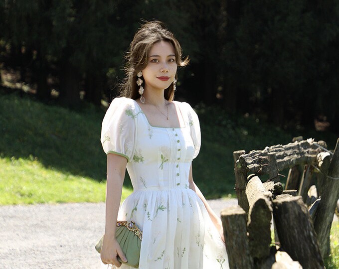 Mr Water New York Tencel, Embroidery Retro White Dress. Square/v Neck ...