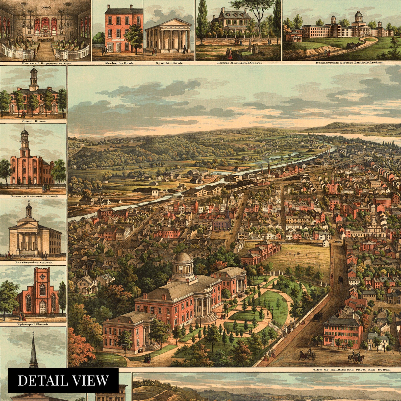 1855 Harrisburg Pennsylvania Map Poster - Vintage Harrisburg PA Map ...