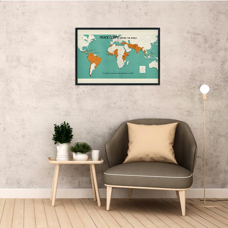 1966 Map of Peace Corps Around the World Vintage Map of | Etsy