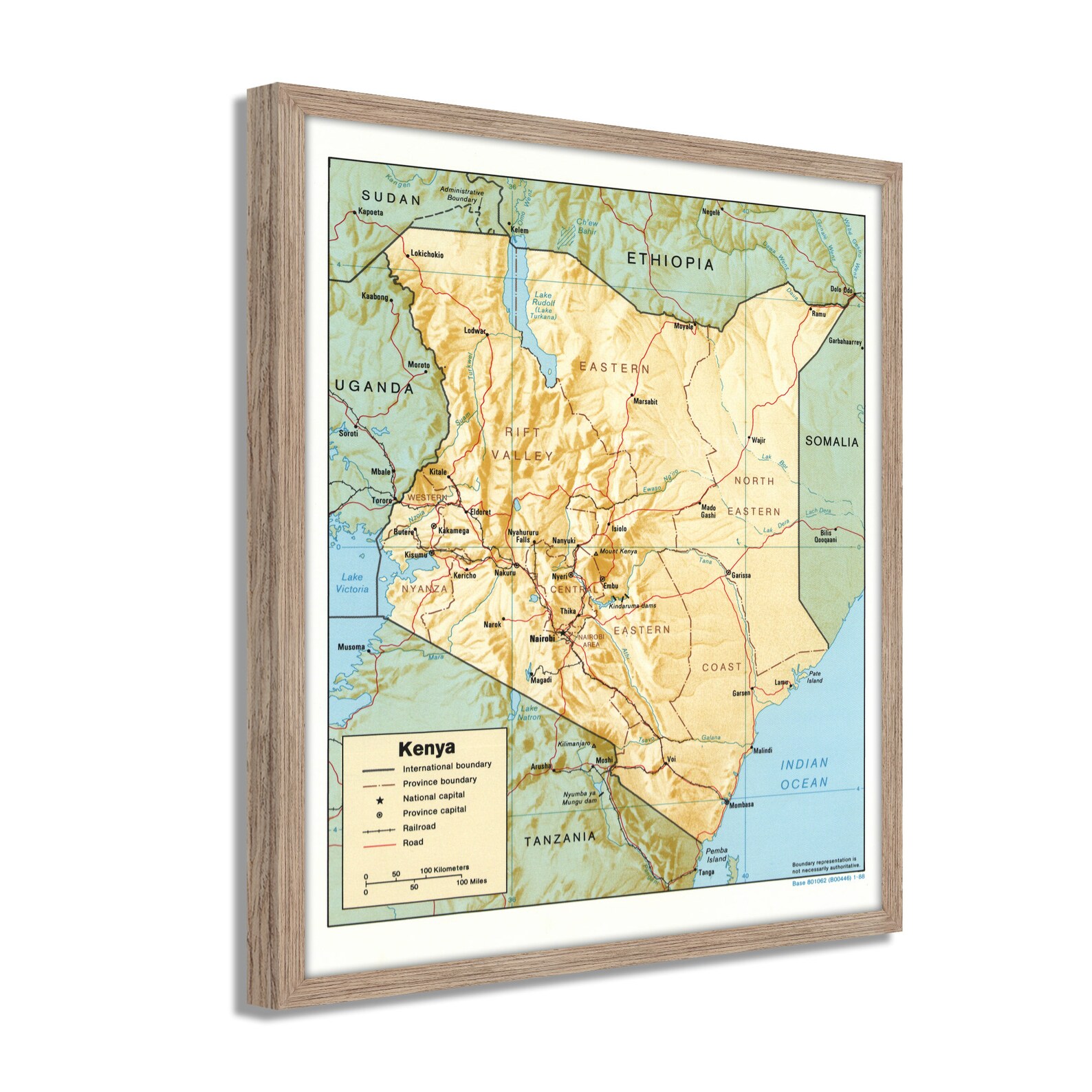 1988 Kenya Map Print Framed Vintage Kenya Wall Art Map Old Kenya Wall ...