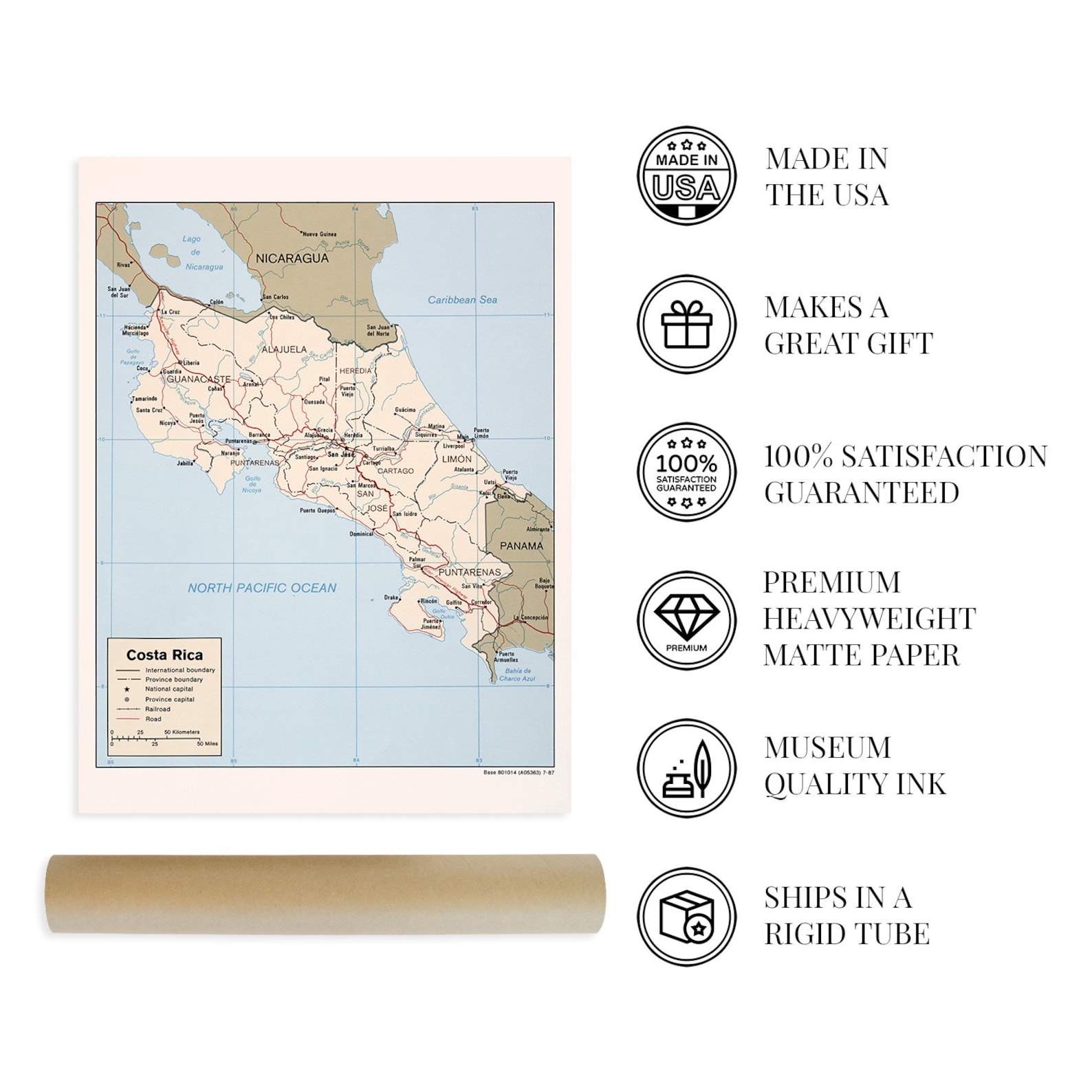 1987 Costa Rica Map - Old Wall Map of Costa Rica - History Map of San ...