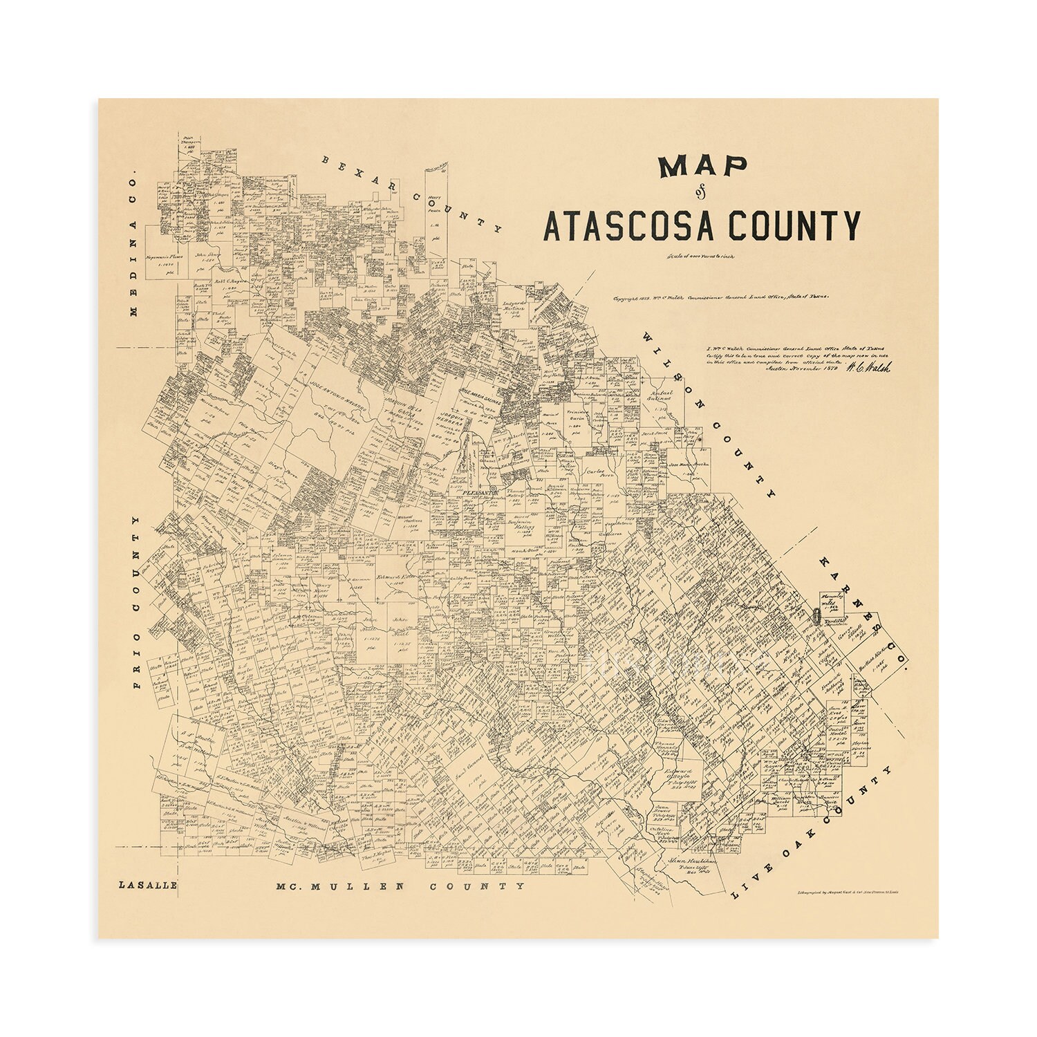1879 Atascosa County Texas Map Vintage Map of Atascosa - Etsy