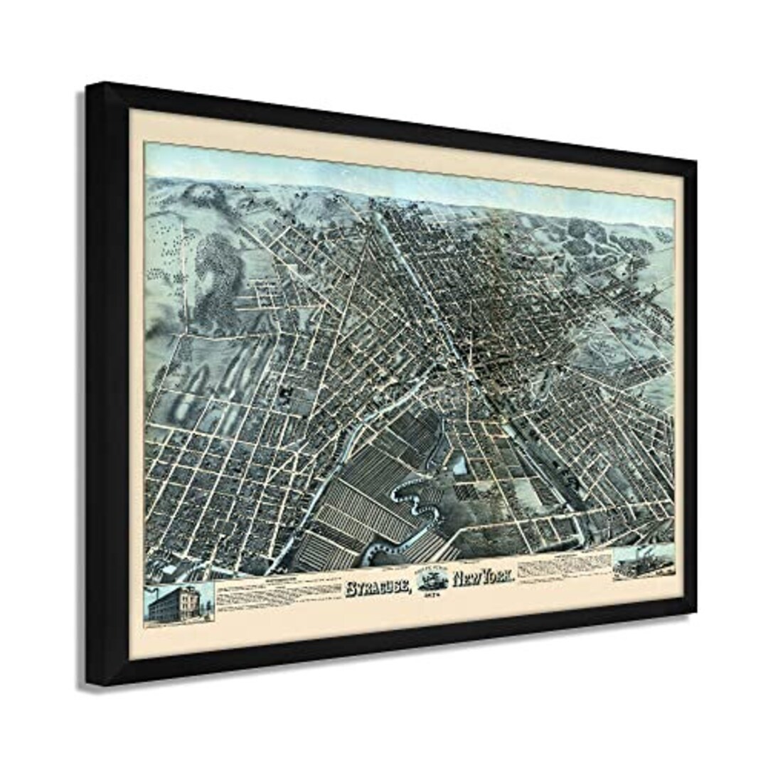 1874 Map of Syracuse New York - Framed Vintage Syracuse NY Map - Bird's ...
