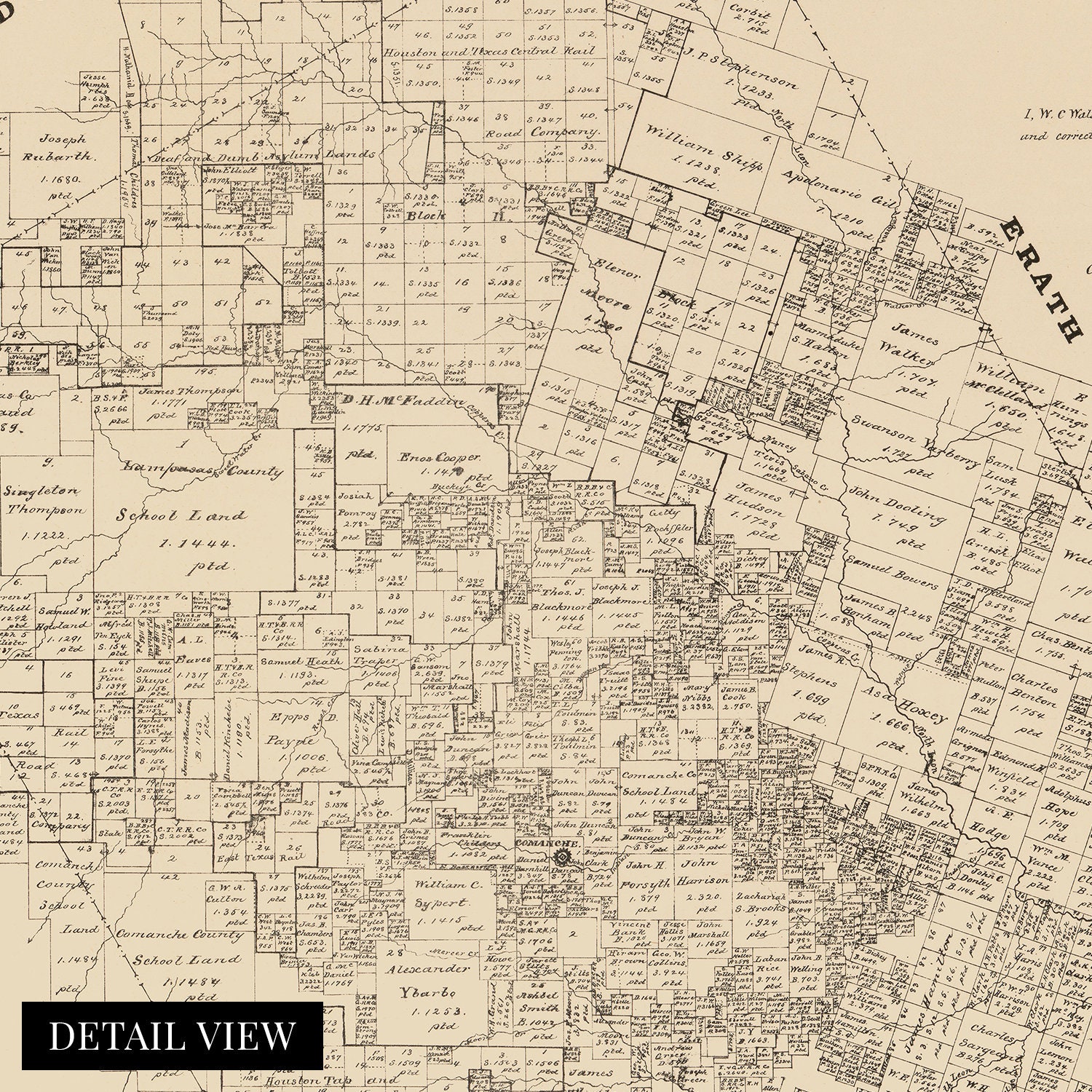 1879 Comanche County Texas Map - Vintage Comanche Texas Map Wall Art ...