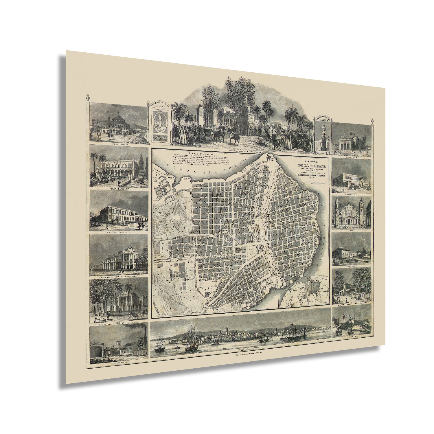 1849 Havana Cuba Map Old Map of Havana Cuba With House - Etsy