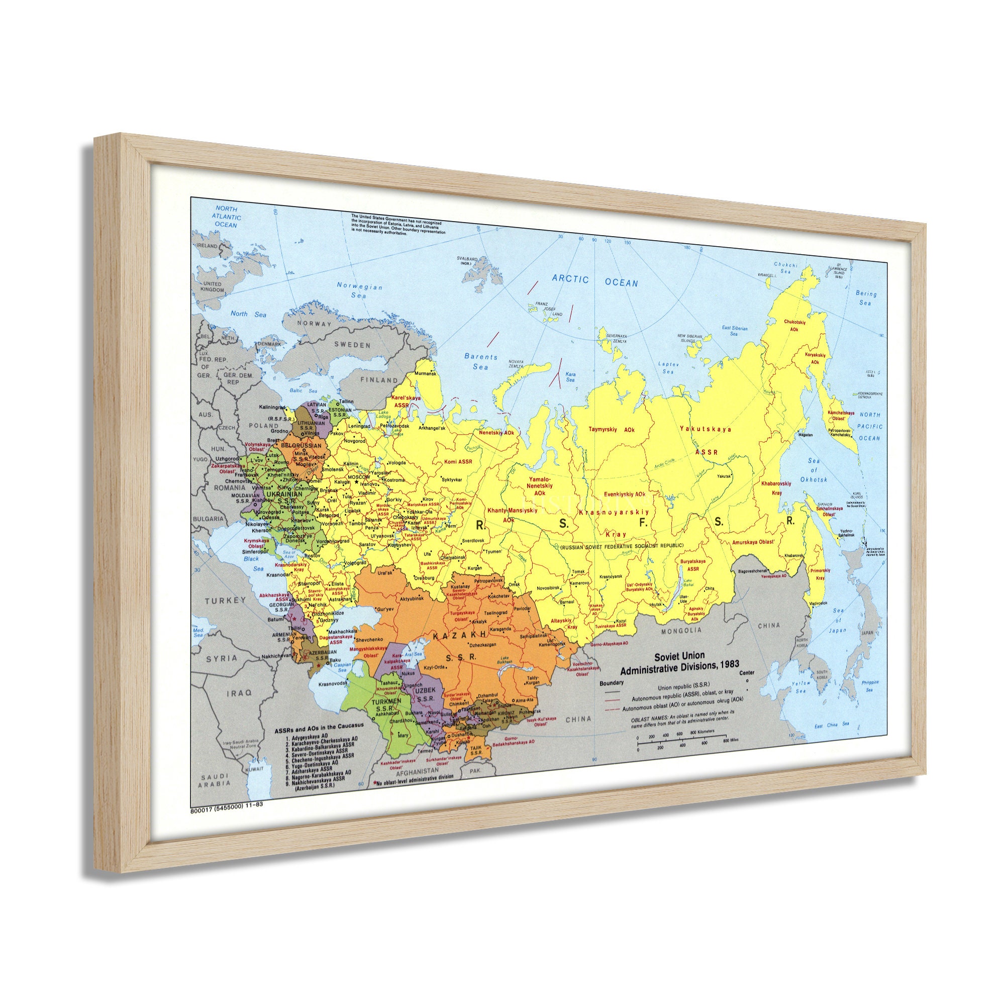 1983 Soviet Union Map - Framed Vintage Soviet Union Map - Old Map of ...