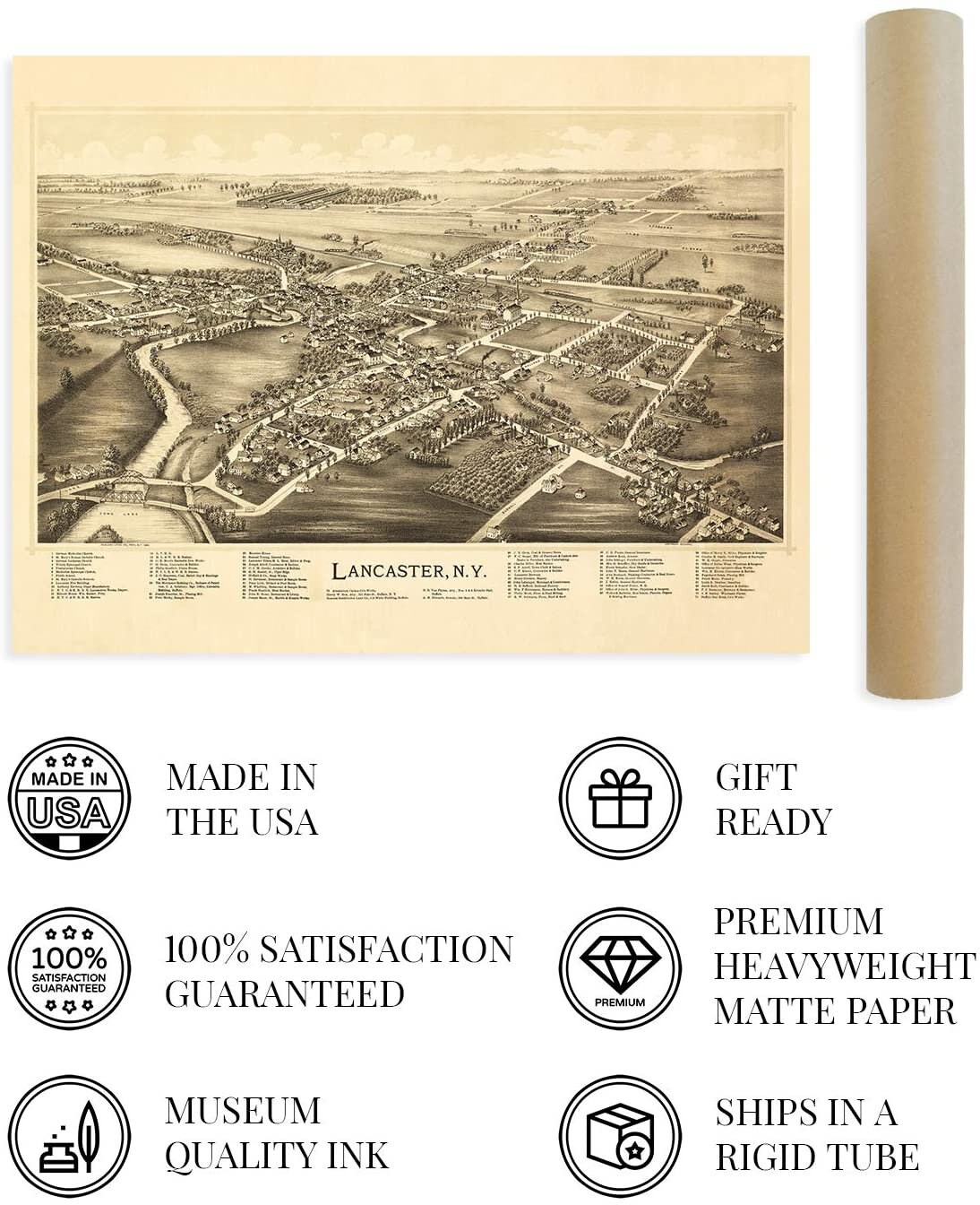 1892 Lancaster New York Map Poster Inch Vintage Lancaster - Etsy