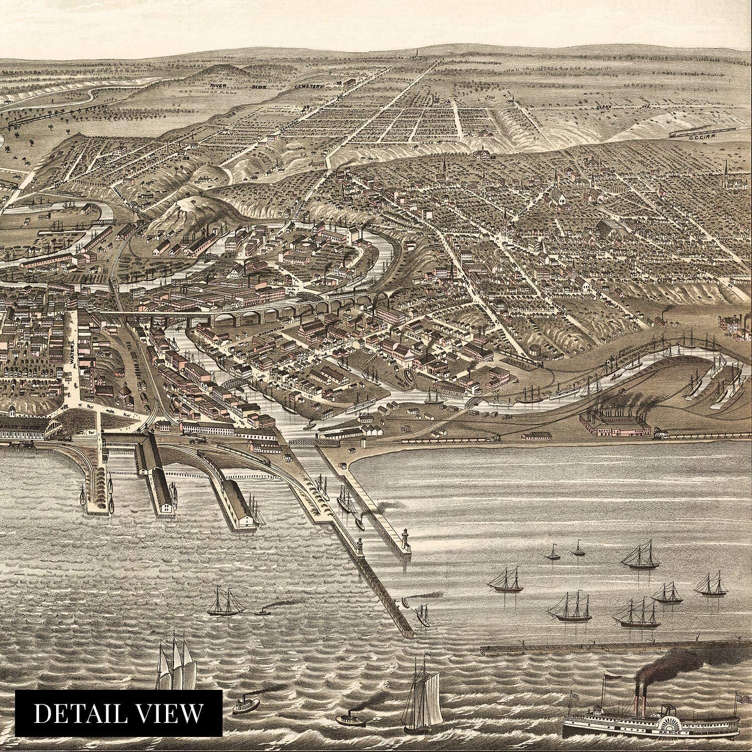 1877 Cleveland Map - Vintage Map of Cleveland Ohio Wall Art - Old ...