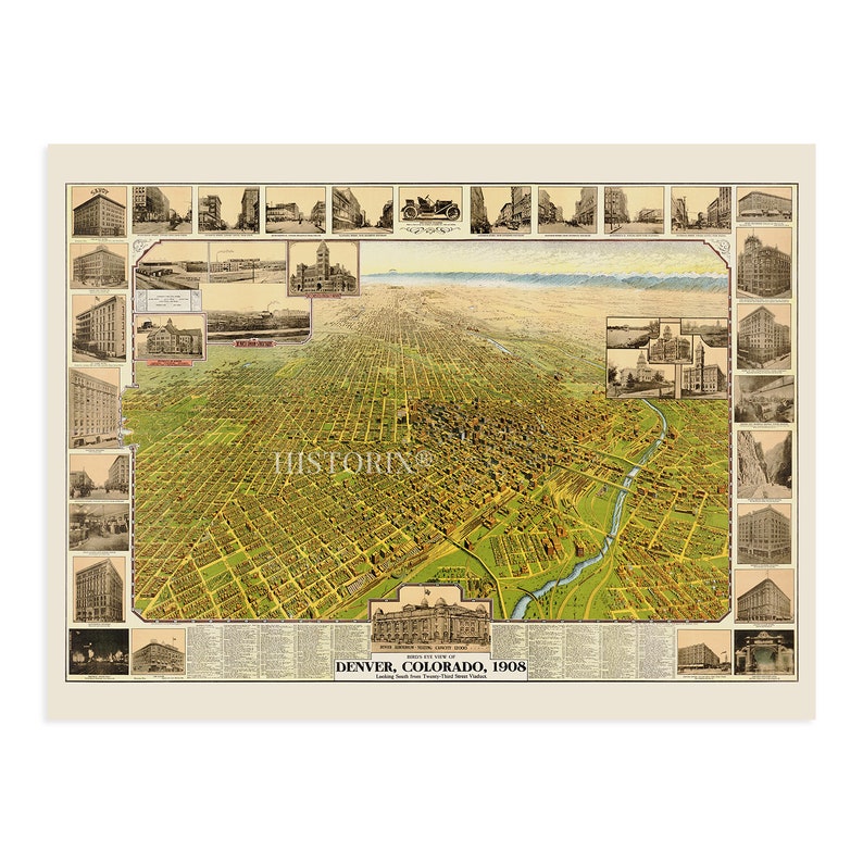 1908 Denver Colorado Map - Vintage Colorado Map - Old Wall Map of ...