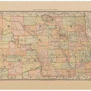 1892 North Dakota State Map - Vintage Map of North Dakota Wall Art ...