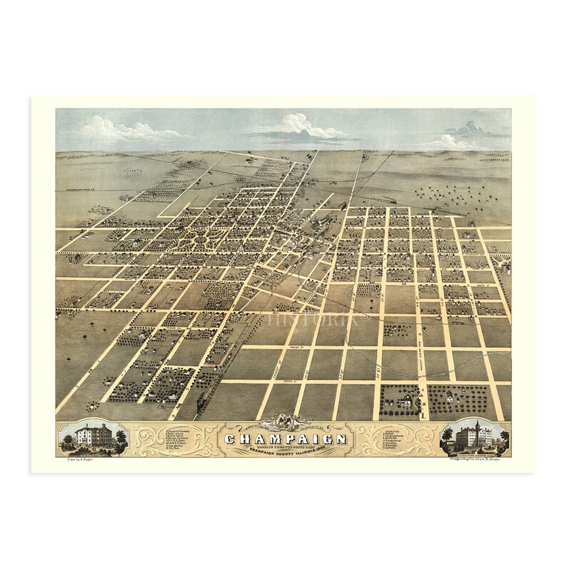 1869 Champaign Illinois Map - Old Champaign City Champaign County ...