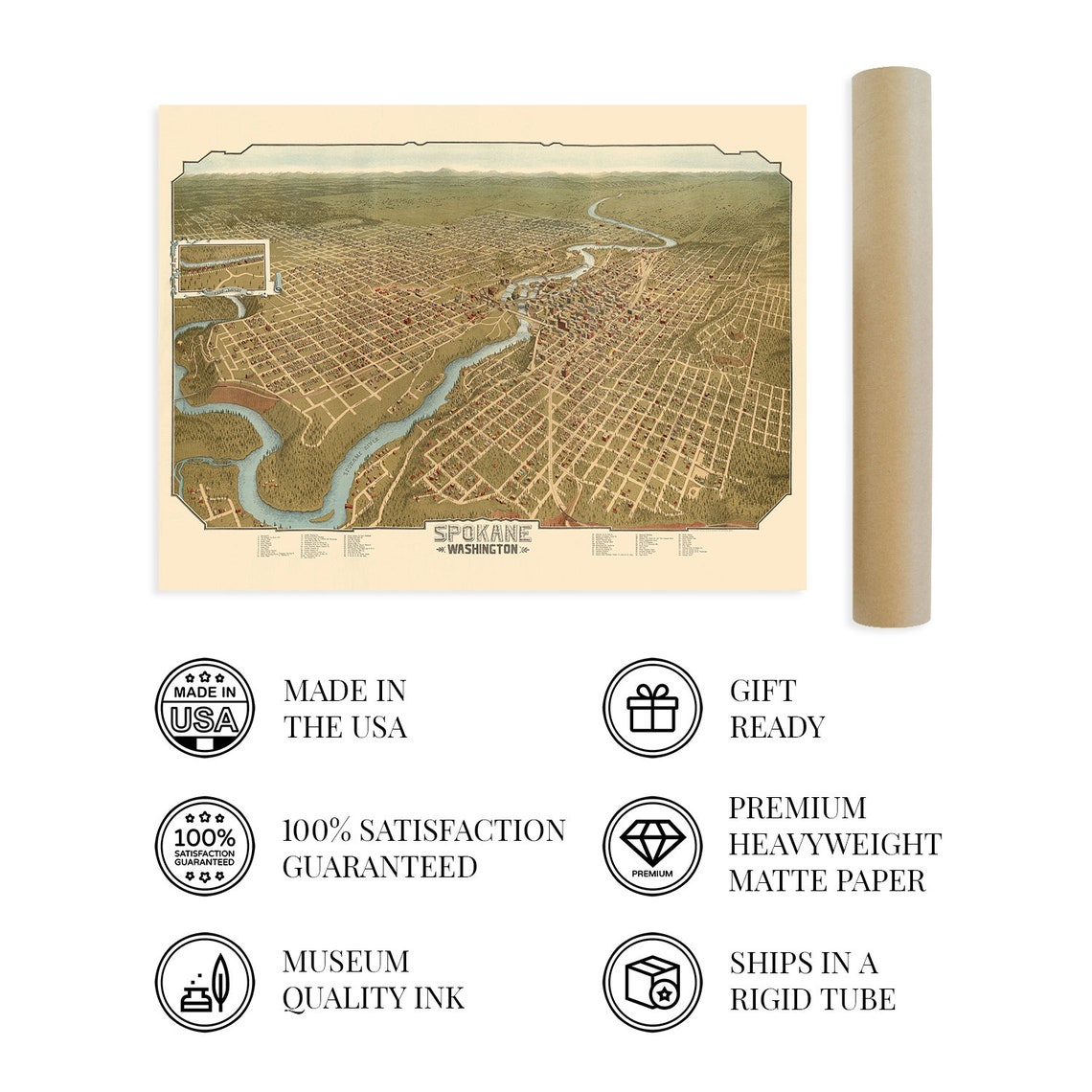 1905 Spokane Washington Map Vintage Spokane Wall Art Old - Etsy