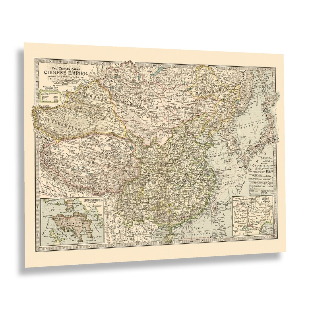 1897 the Century Atlas Chinese Empire Map Print - Vintage Map of China ...