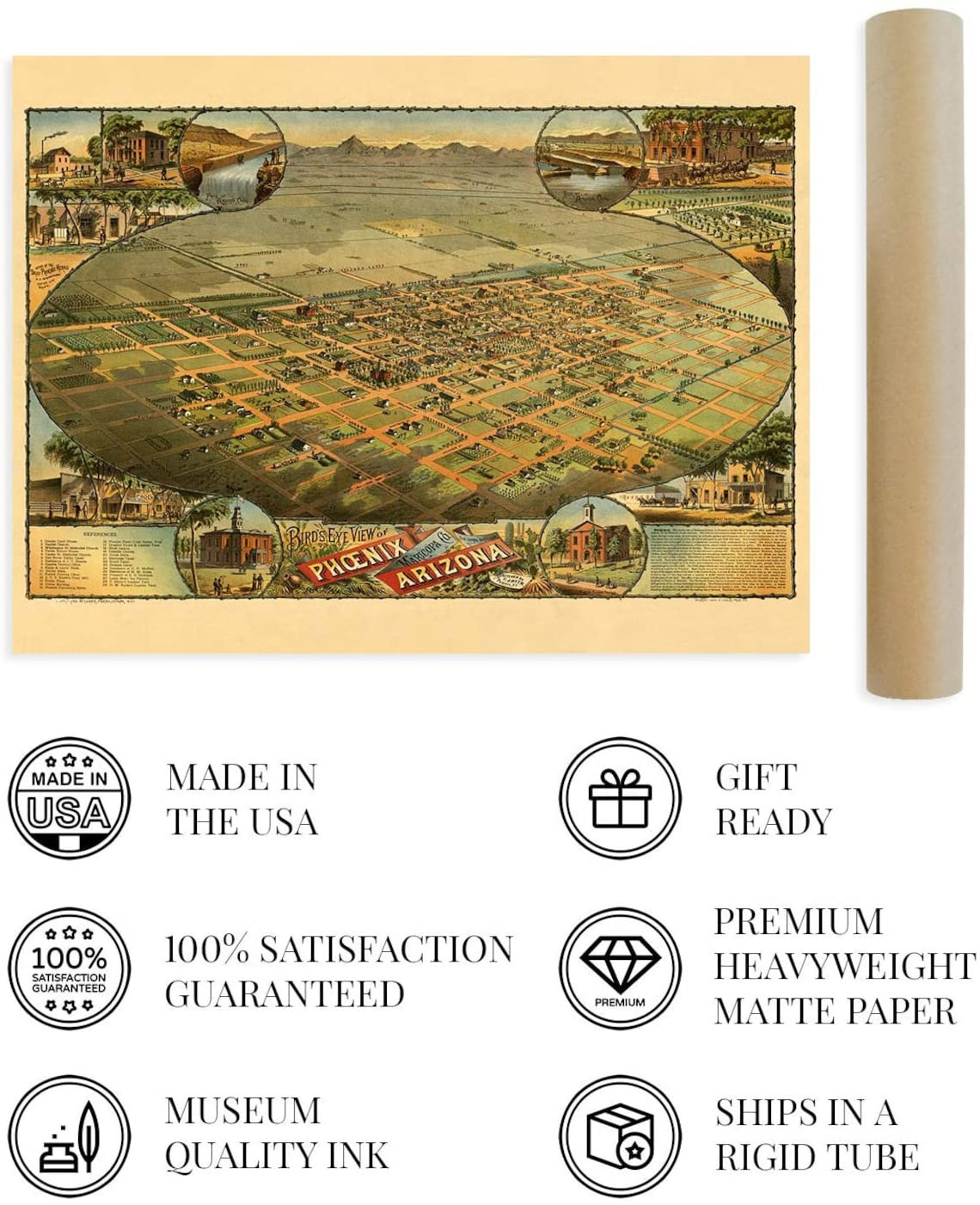 1885 Phoenix Arizona Map Vintage Map of Phoenix Arizona Wall Art ...