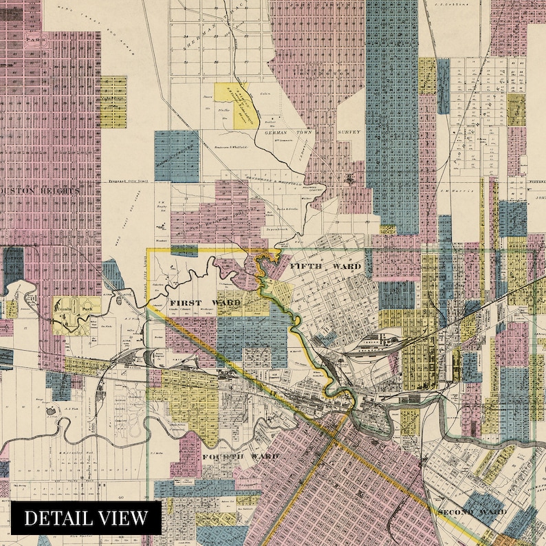 1895 Houston City Map - Old Houston Texas Map - History Map of Houston ...