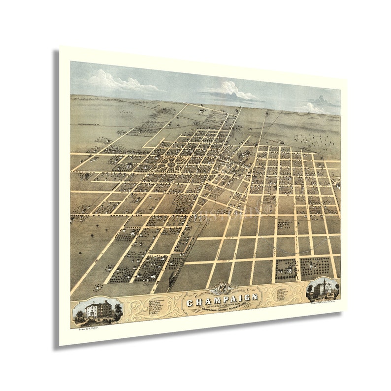 1869 Champaign Illinois Map - Old Champaign City Champaign County ...