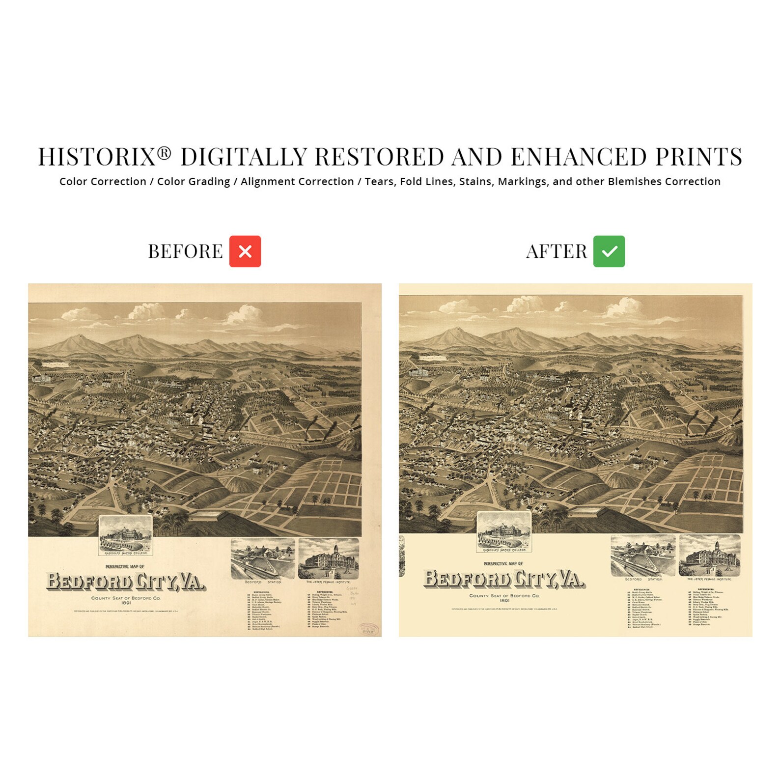 1891 Bedford City Map Old Virginia Map Print History Map of Bedford ...