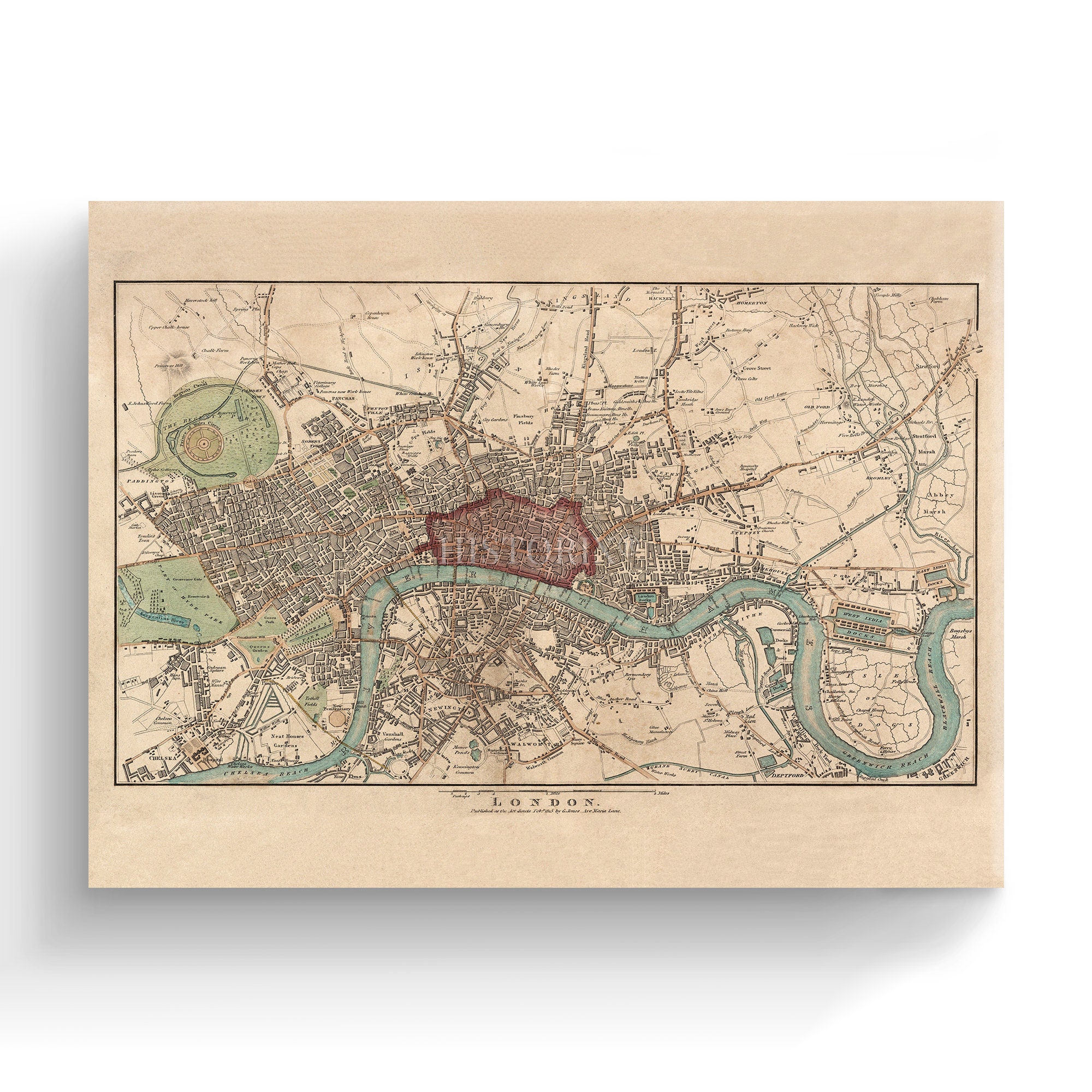 1815 City of London Map - Canvas Wrap Vintage London Wall Map- History ...