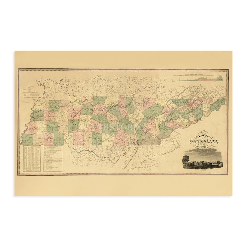 1832 Tennessee State Map - Vintage Map Wall Decor - Historical Map of ...