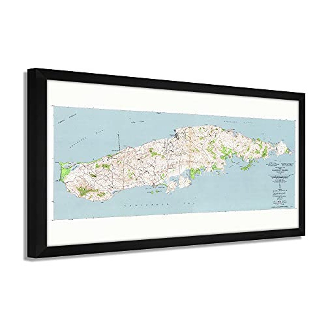 1951 Island of Vieques Map - Framed Vintage Mapa De Puerto Rico - Old ...