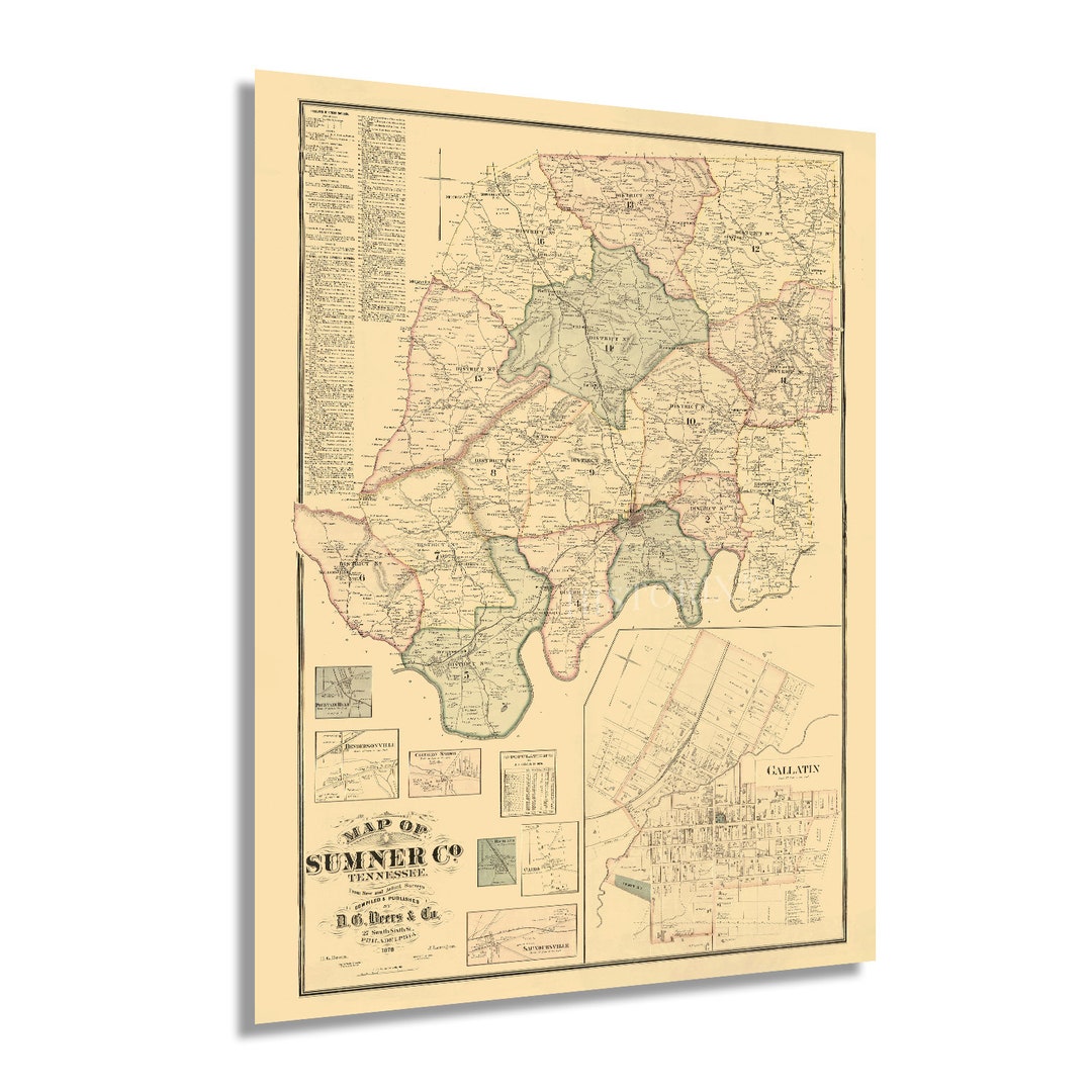 1878 Sumner County Tennessee Map - Tennessee Vintage Map - Old Map of ...