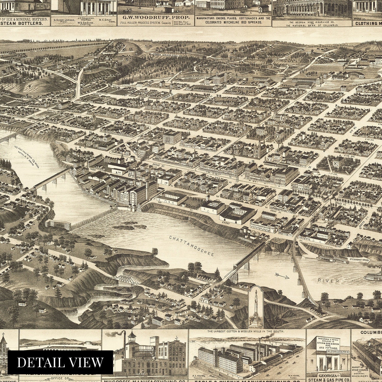 1886 Columbus Georgia Map - Vintage Columbus GA Map - Old Map of ...
