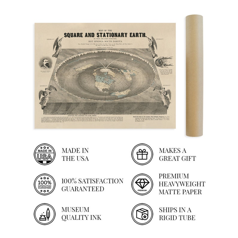 1893 Flat Earth Map of the World - Old Map of the Square and Stationary ...