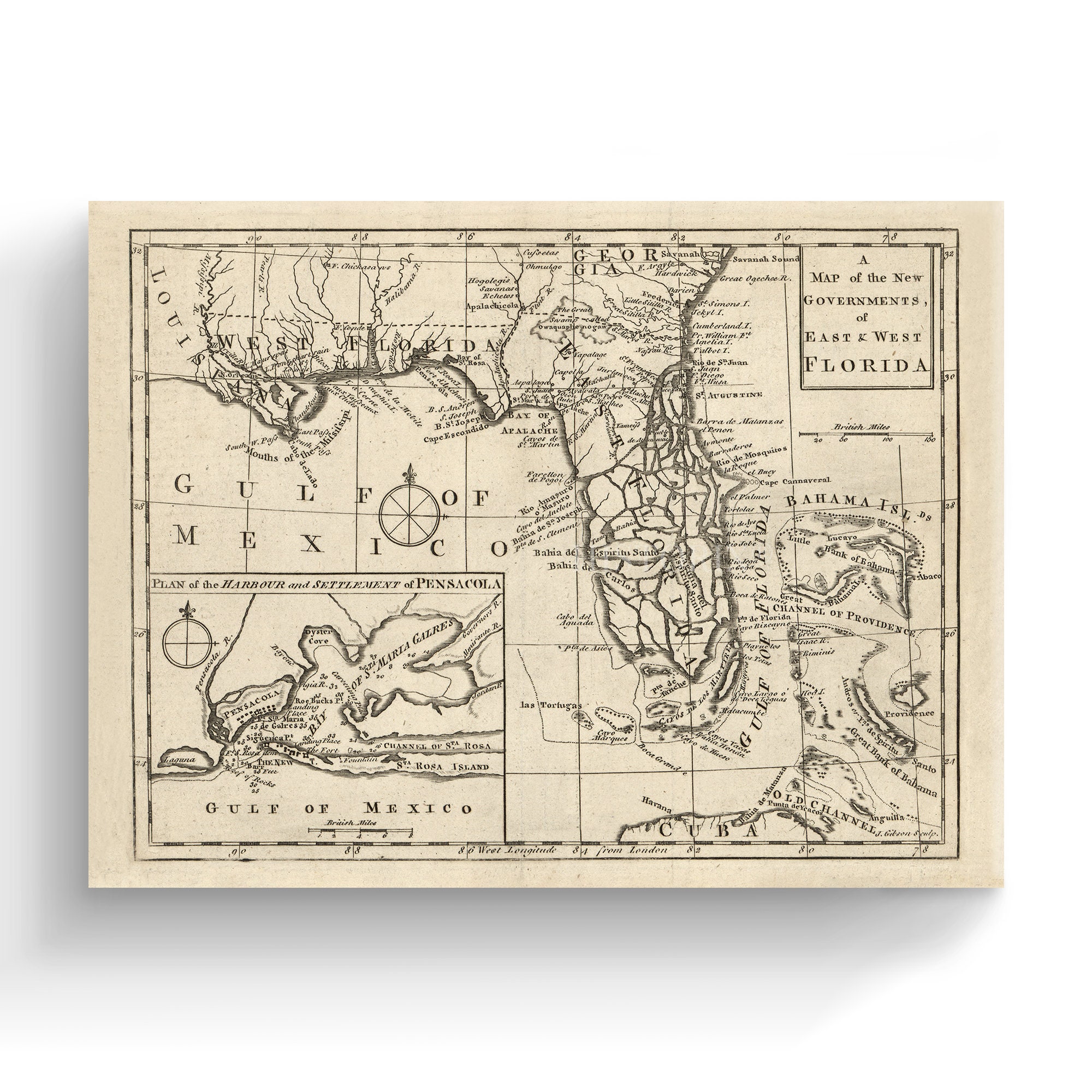 1763 Florida Map Canvas Art Canvas Wrap vintage Florida Map - Etsy France