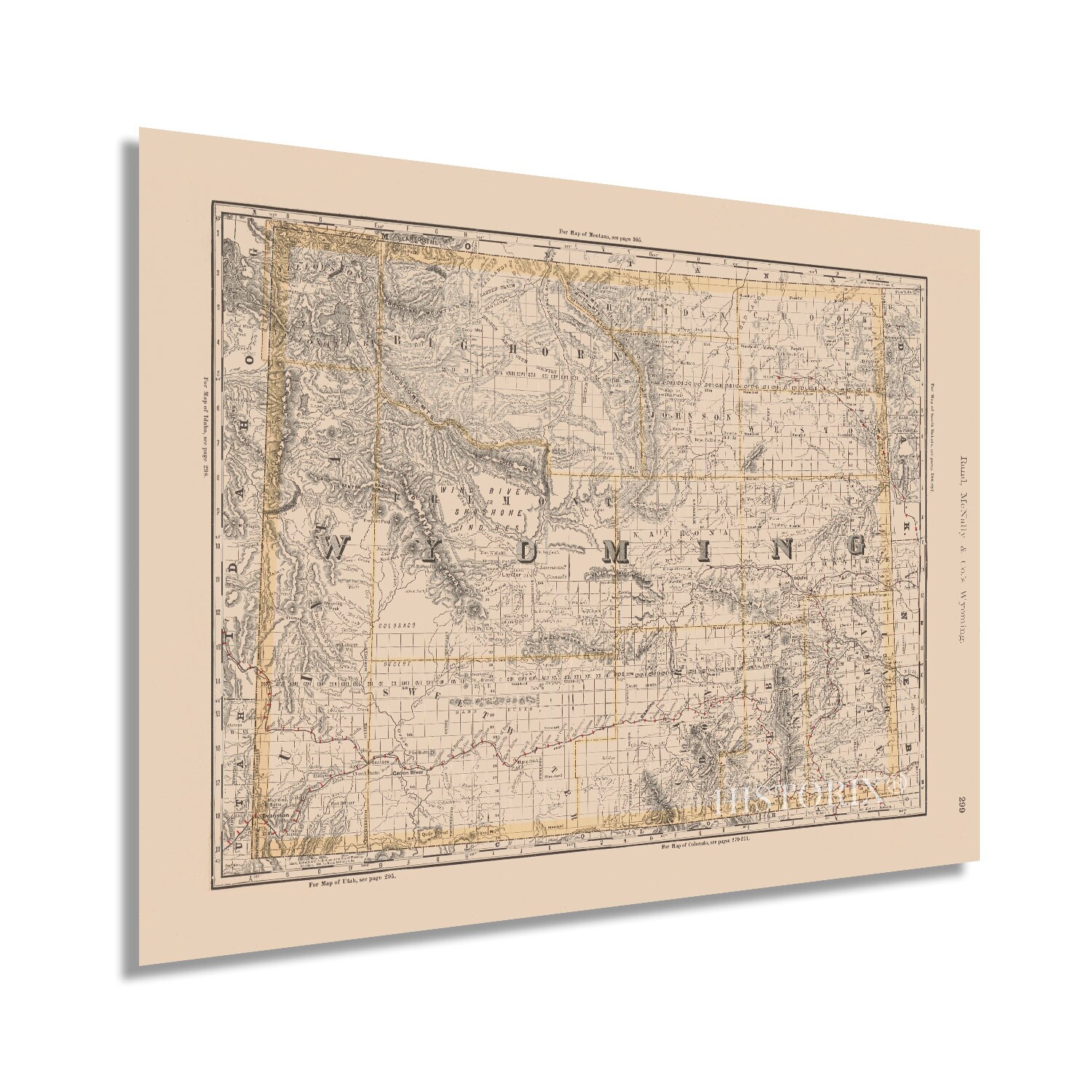 1891 Wyoming State Map Poster - Vintage Map of Wyoming State Wall Art ...