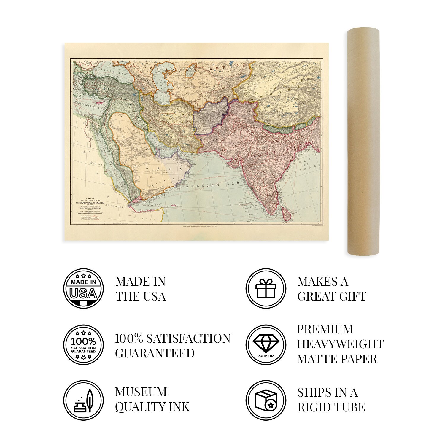 1912 Middle East Map - Old Map of Countries Between Constantinople ...