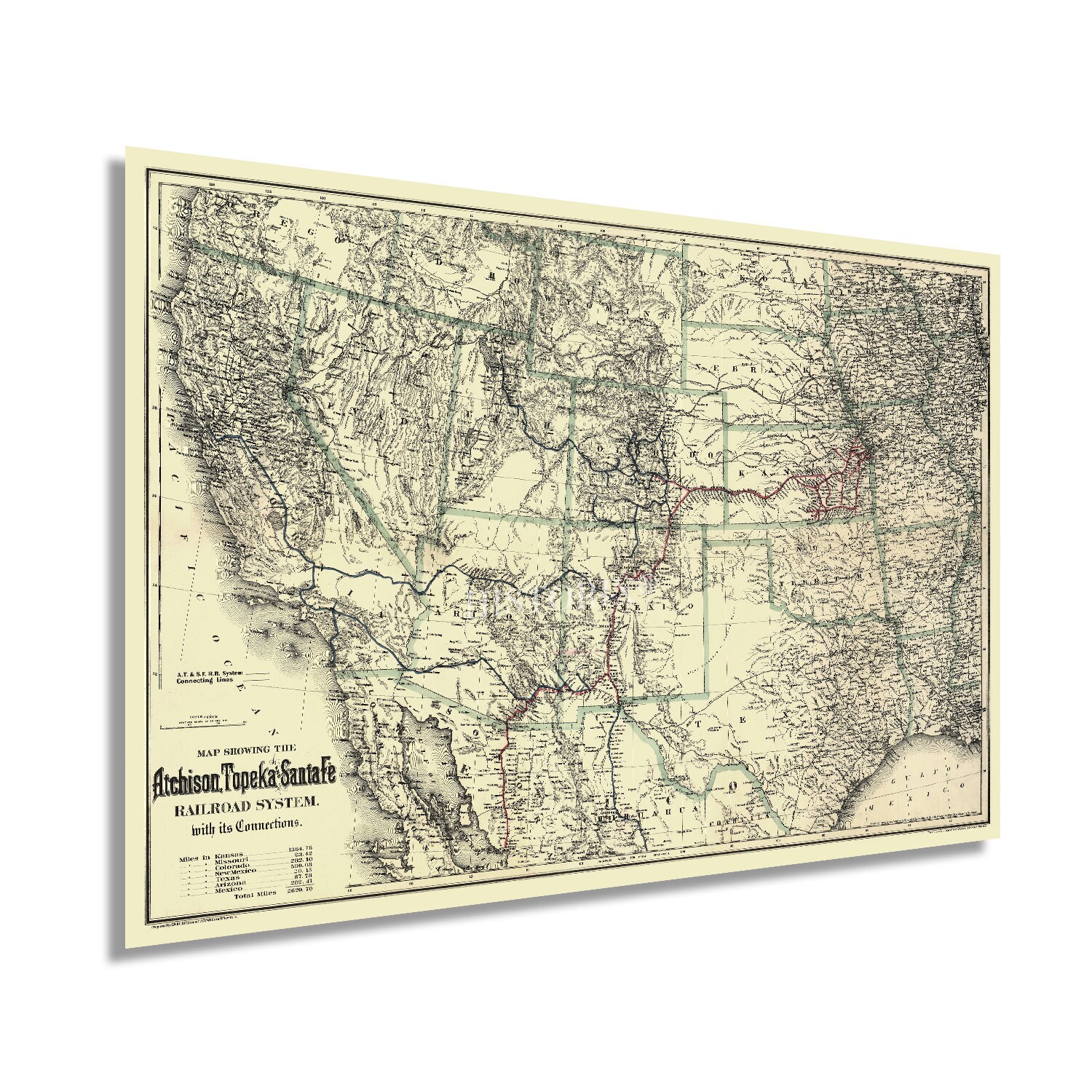 1883 Map of Atchison Topeka Santa Fe Railroad System - History Map of ...