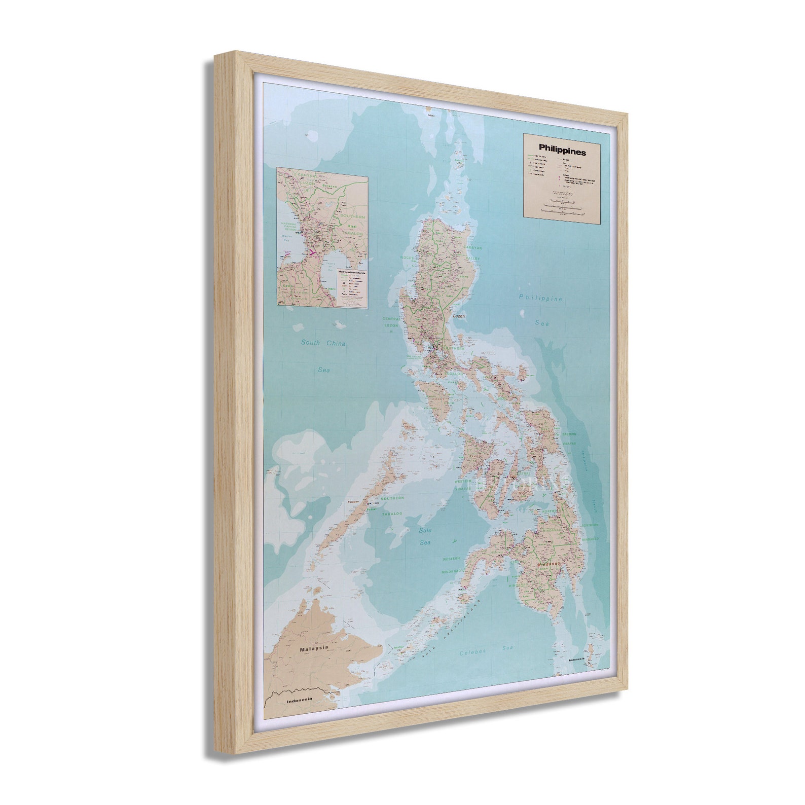 1990 Map of the Philippines Framed Vintage Map of Philippines Wall Map ...