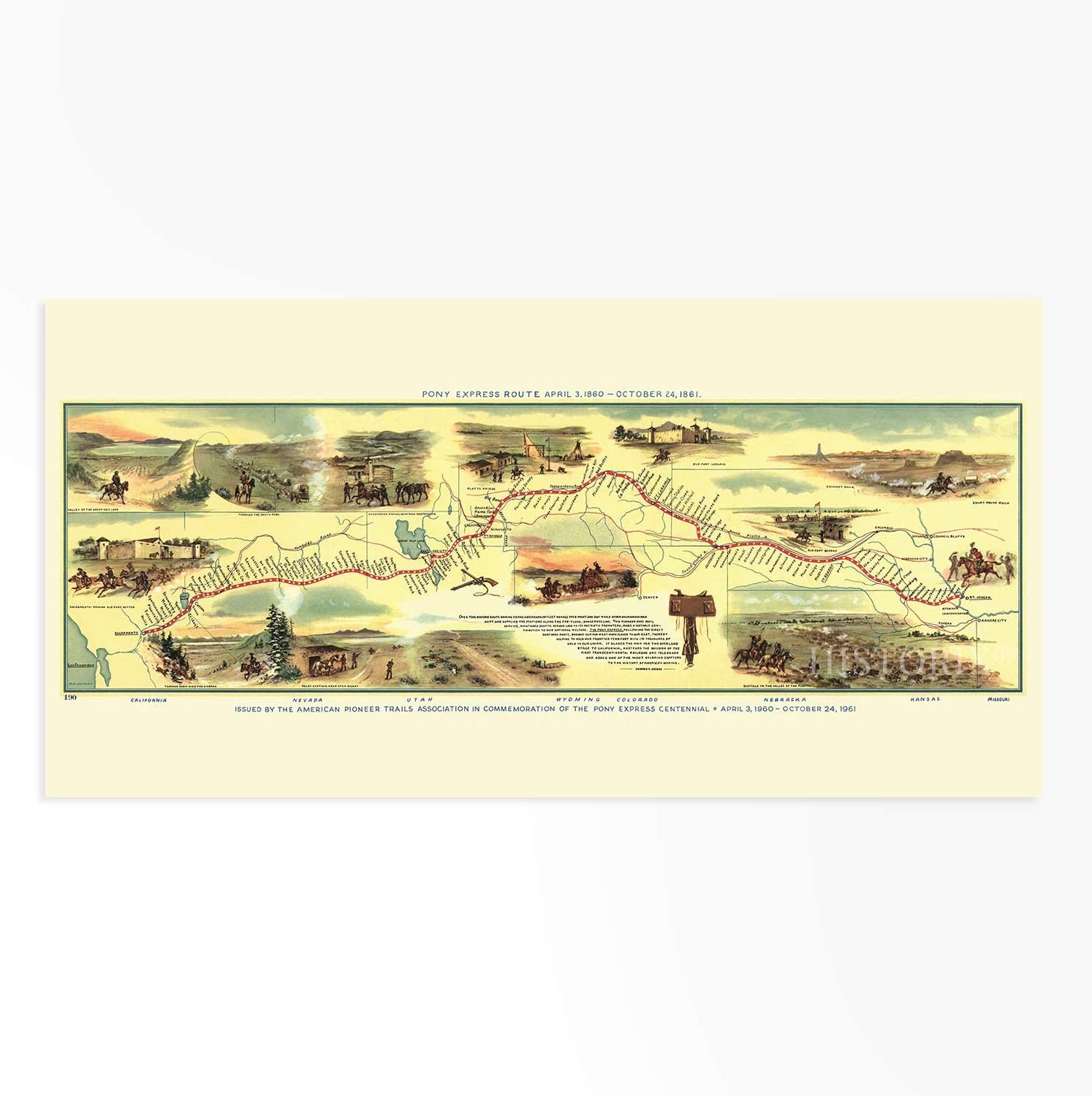 1960 Pony Express Map Vintage Pony Express Poster Old Pony - Etsy