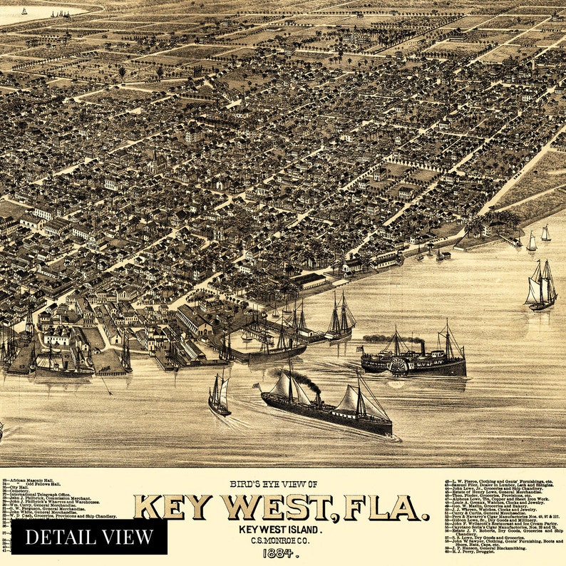 1884 Map of Key West Florida - Vintage Key West Poster - History Map of ...