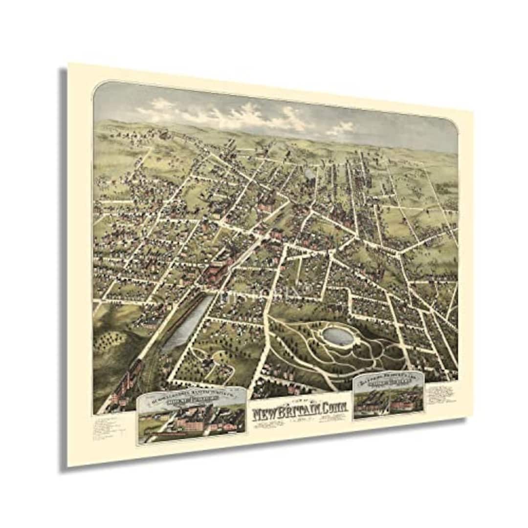 1875 New Britain Connecticut Map Art - Vintage Map of New Britain CT ...