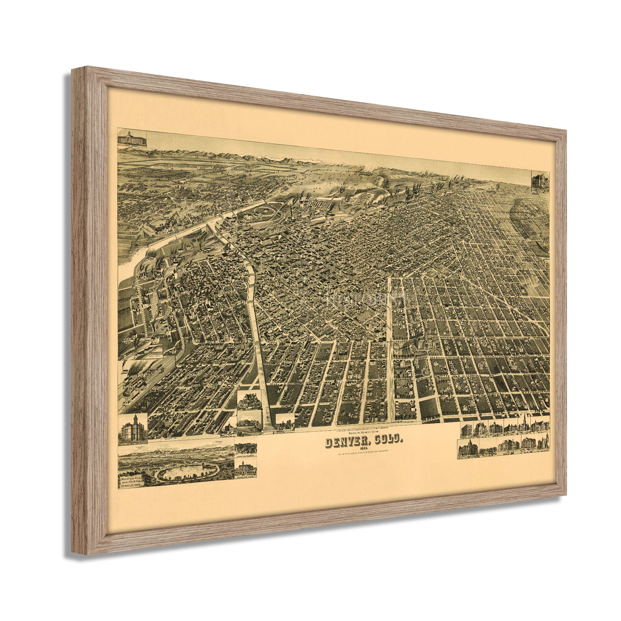 1889 Map of Denver Colorado Framed Vintage Denver Wall Map City of ...