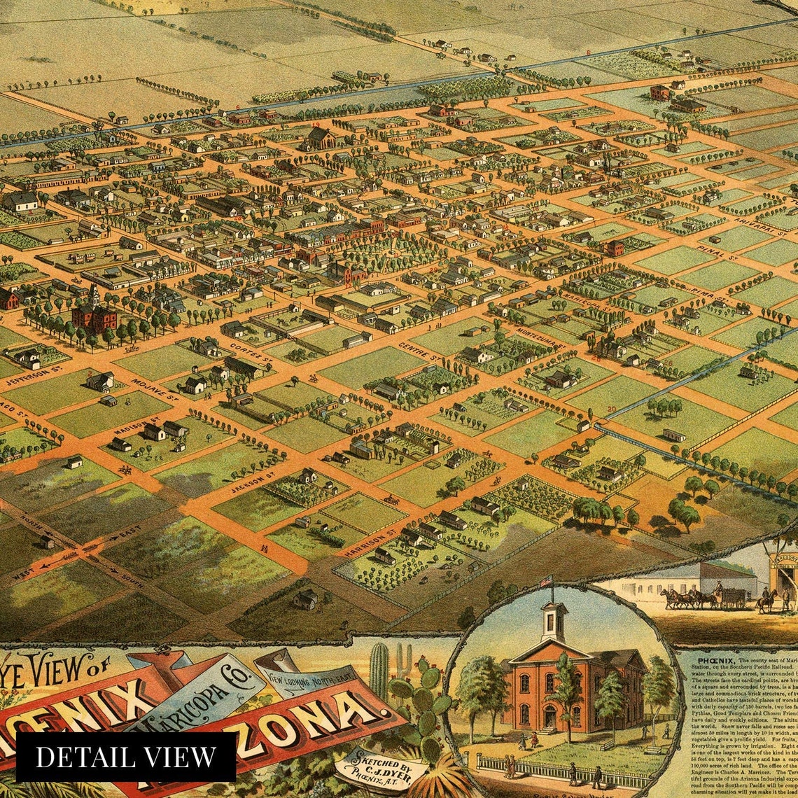 1885 Phoenix Arizona Map Vintage Map of Phoenix Arizona Wall Art ...