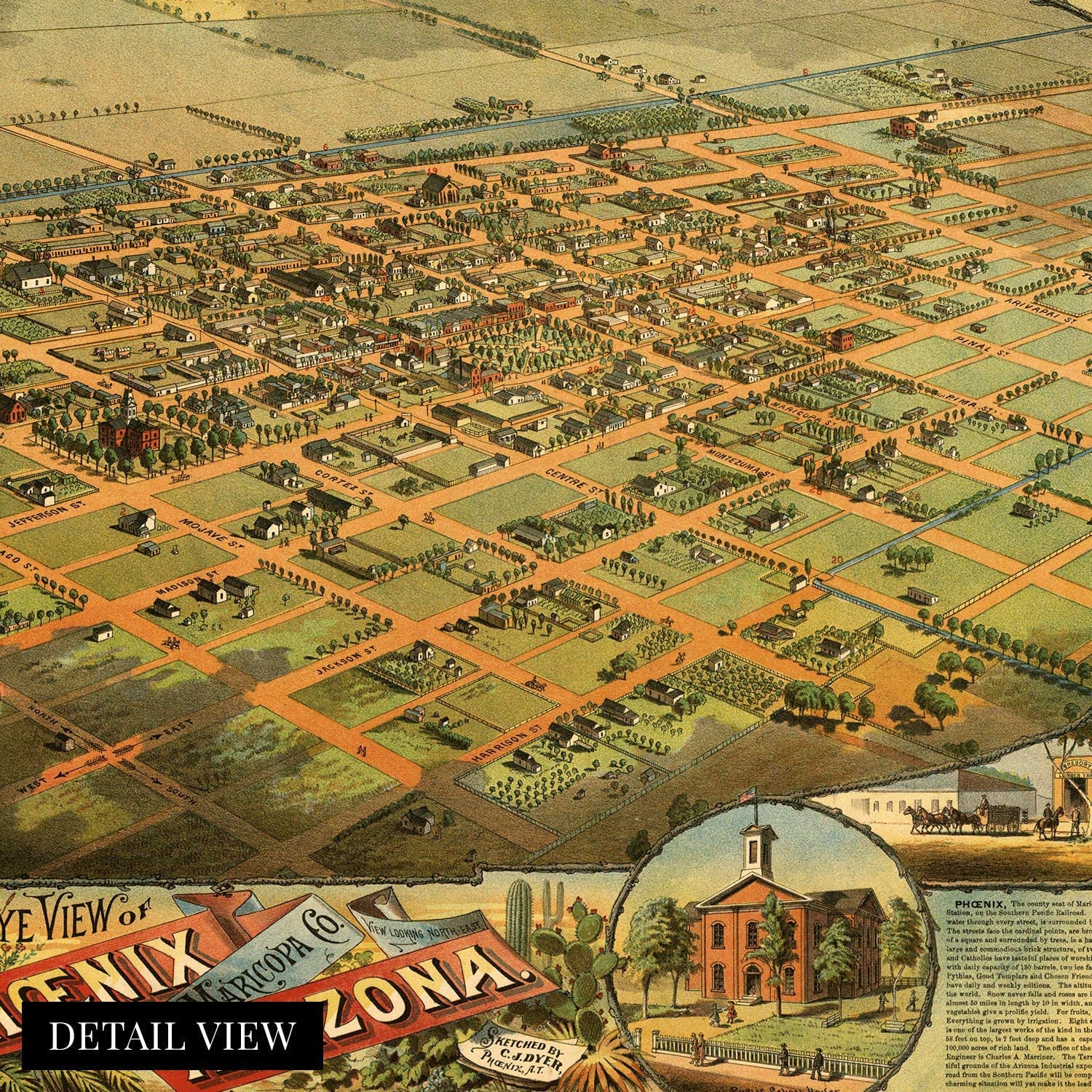 1885 Phoenix Arizona Map - Vintage Map of Phoenix Arizona Wall Art ...