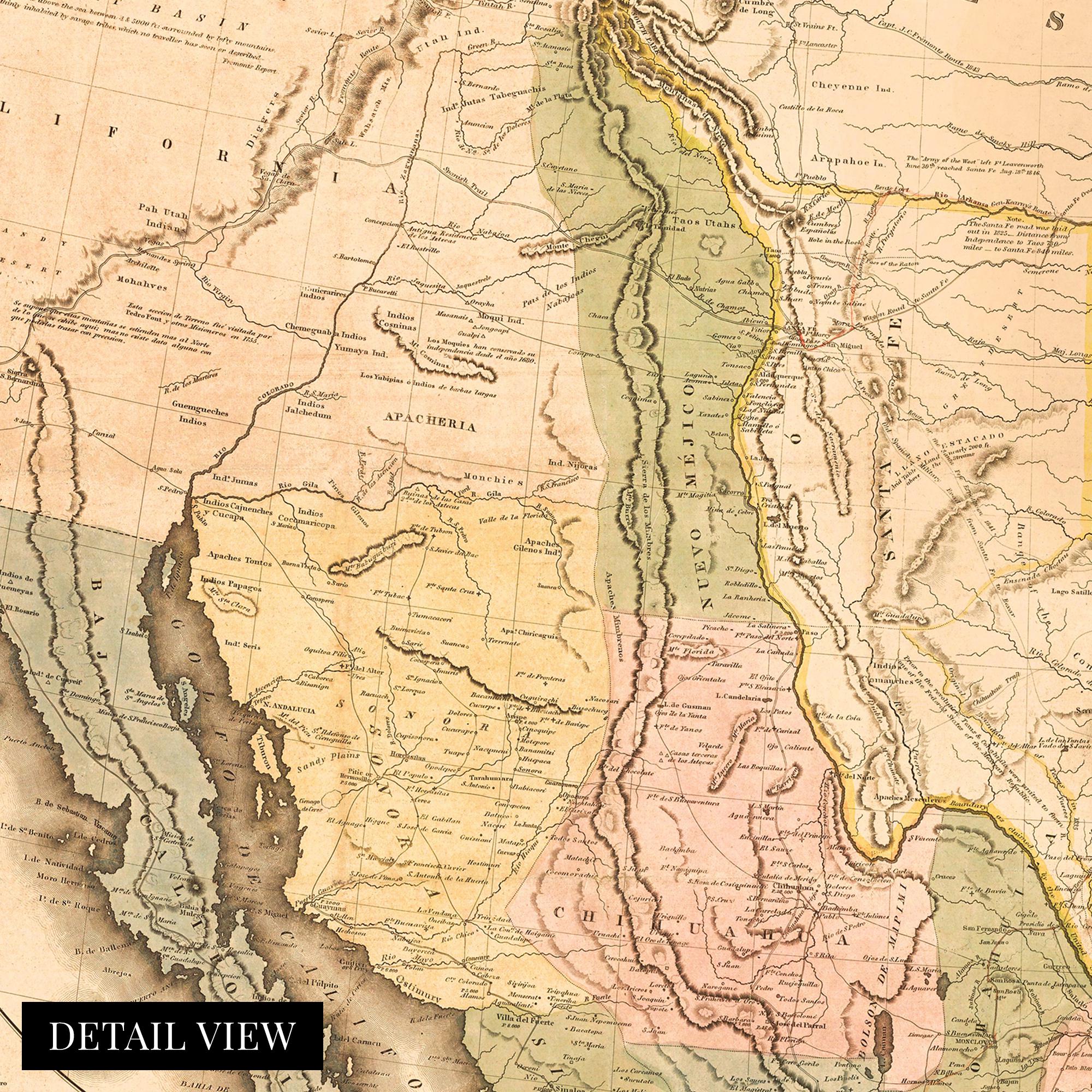 1847 Mexico Map Framed Vintage Mexico Wall Map History Map of Mexico ...